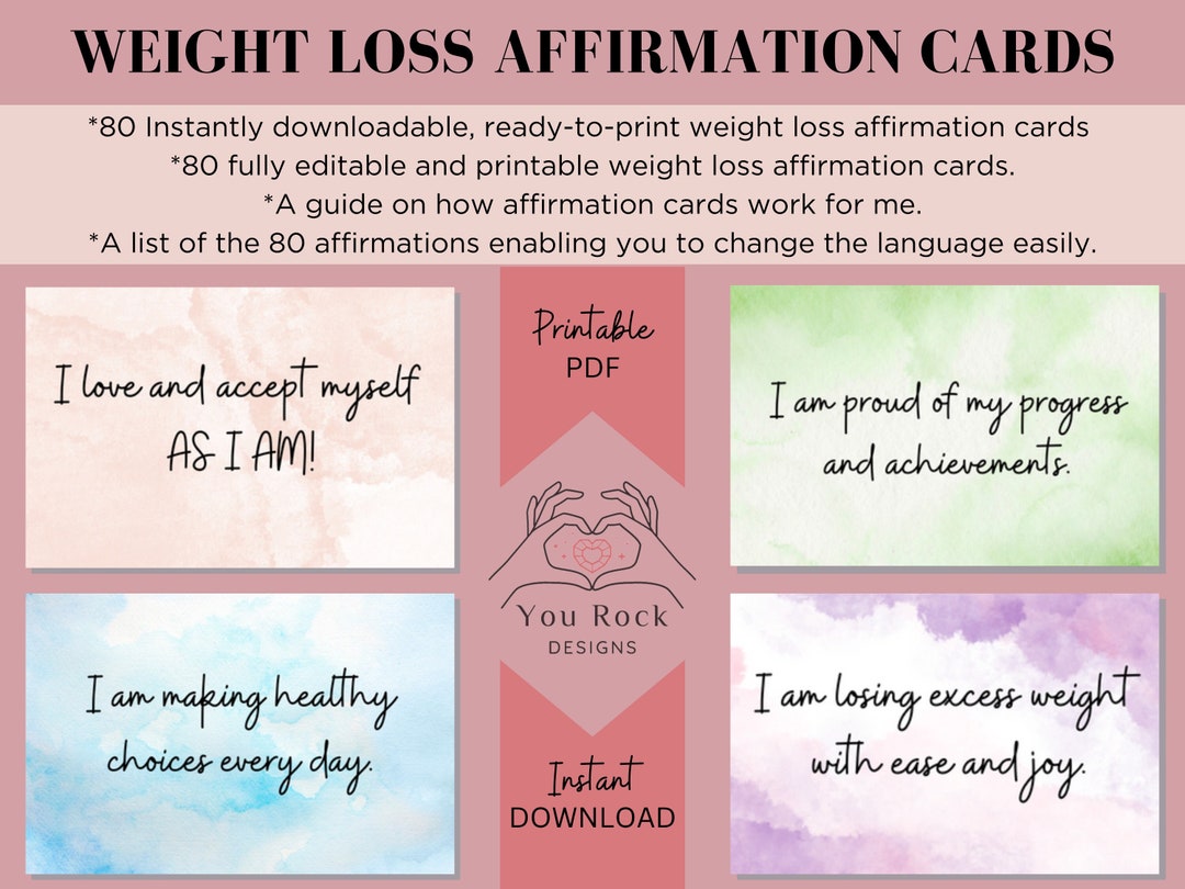 80 Weight Loss Affirmation Cards. Fully Editable and Printable. INSTANT ...