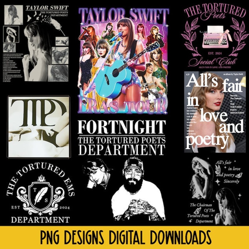 The Tortured Poets Department Png Bundle , the Eras Tour Png, the ...