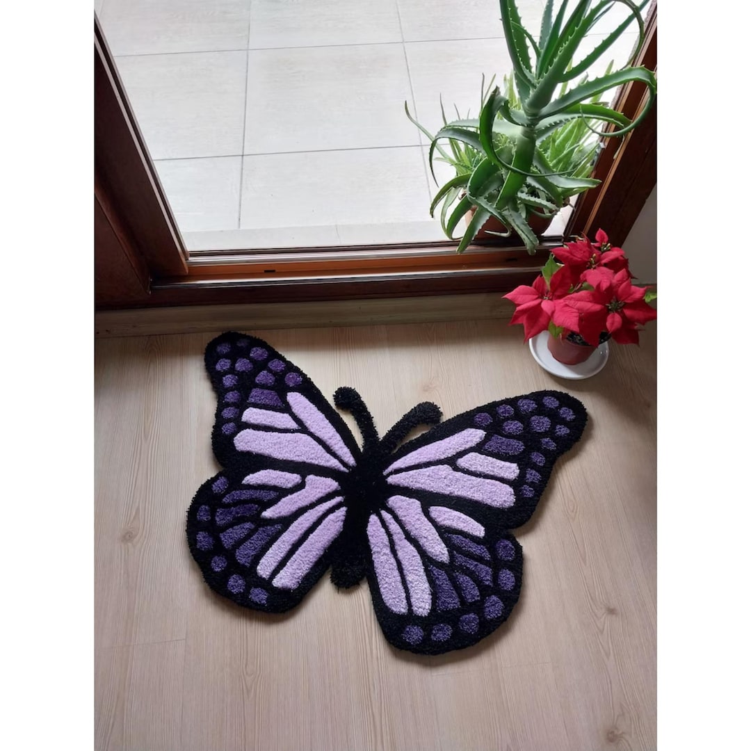 Butterfly Fluffy Handmade Tufted Rug | Blue and Purple Flies Tufting ...