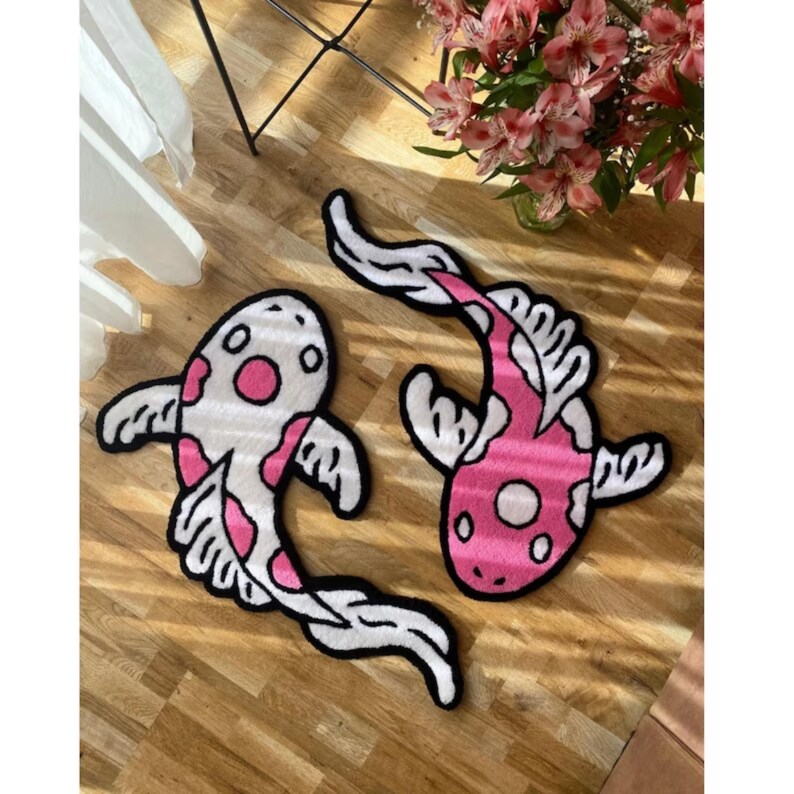 Koi Yin Yang Fish Rug Custom Asian Tufted Rug for Gifts Handmade ...