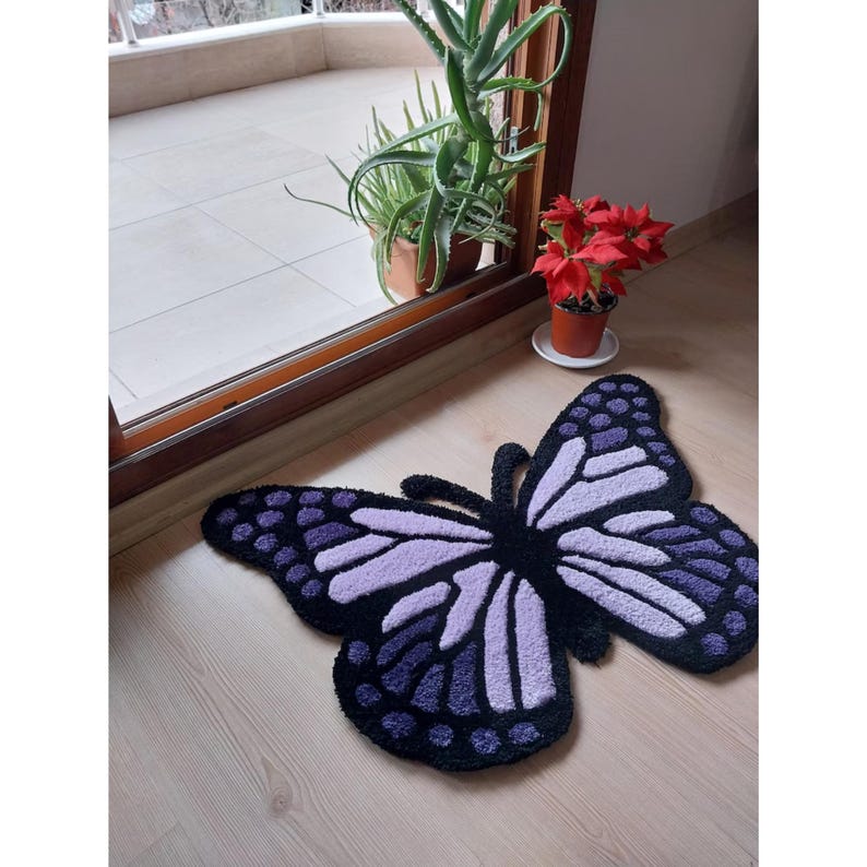 Butterfly Fluffy Handmade Tufted Rug | Blue and Purple Flies Tufting ...