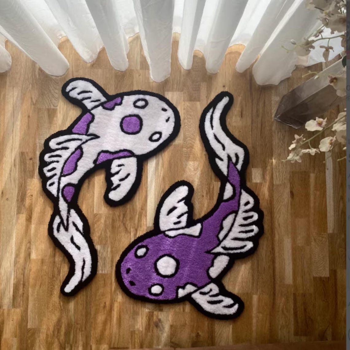Koi Yin Yang Fish Rug Custom Asian Tufted Rug for Gifts Handmade ...