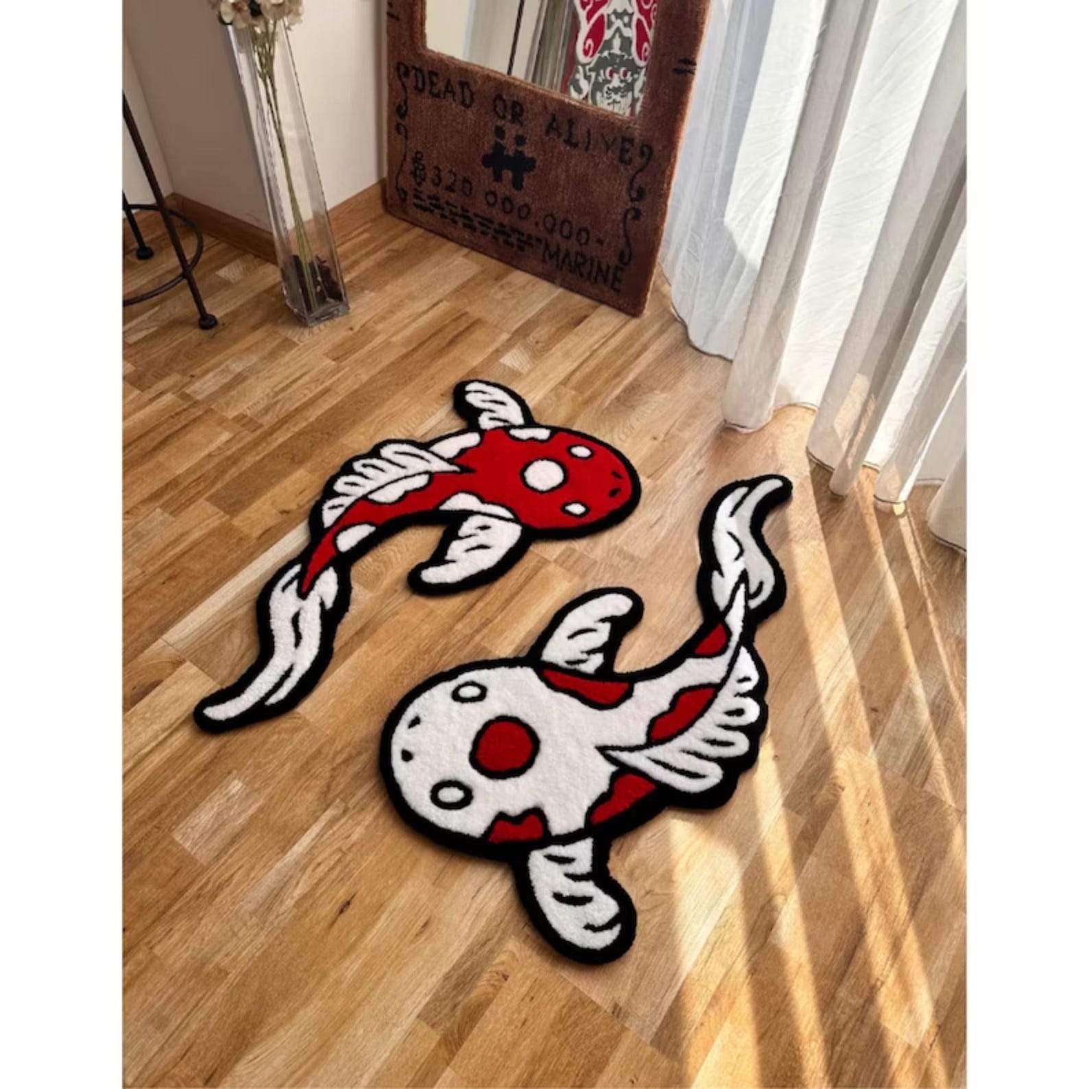 Koi Yin Yang Fish Rug Custom Asian Tufted Rug for Gifts Handmade ...