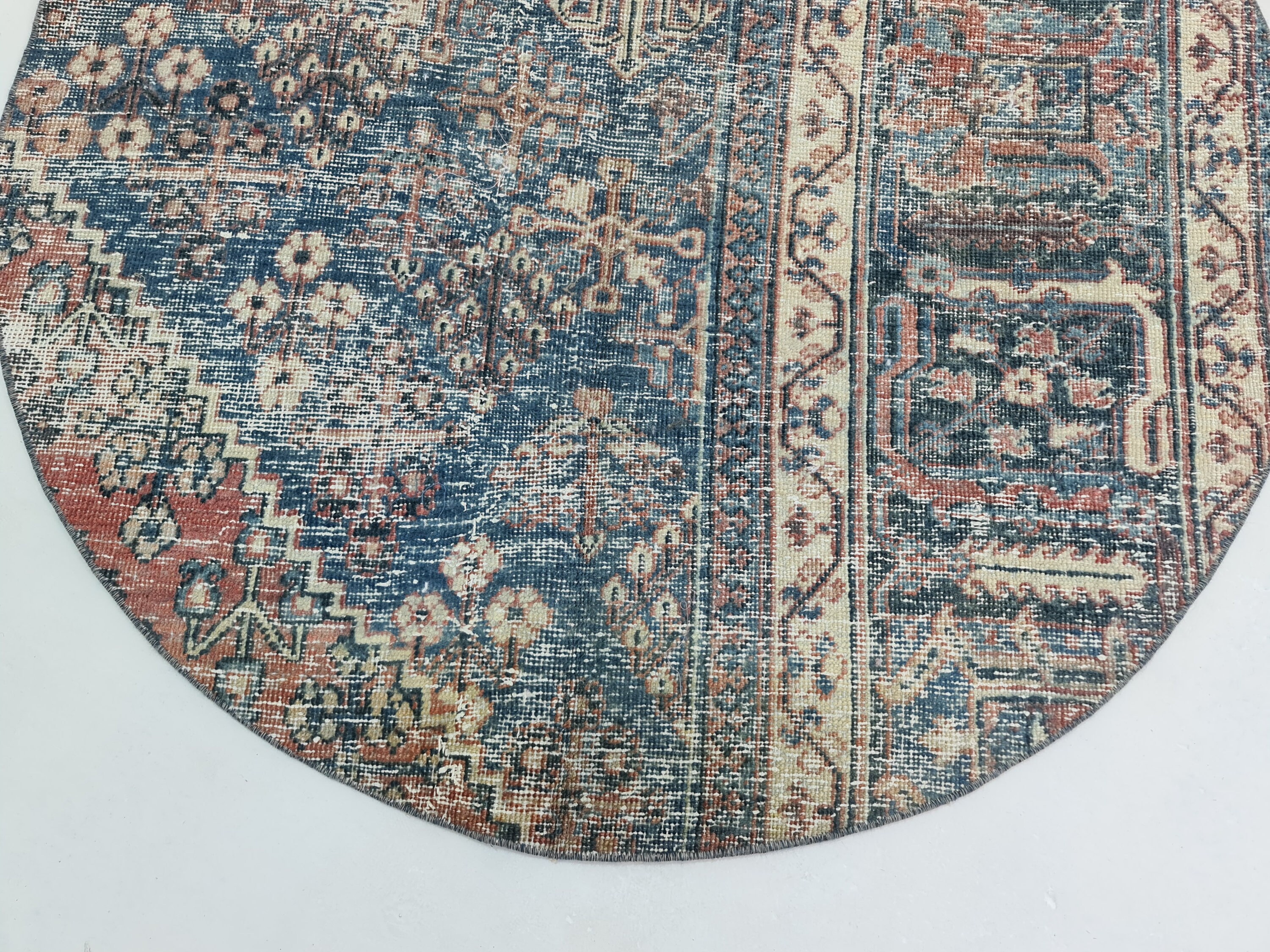 Navy Blue Circle Rug, Vintage Round Carpet, Boho Turkish Rug, Muted ...