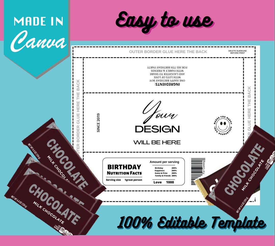 Blank Chocolate Wrapper Template Canva Editable | DIY - Etsy