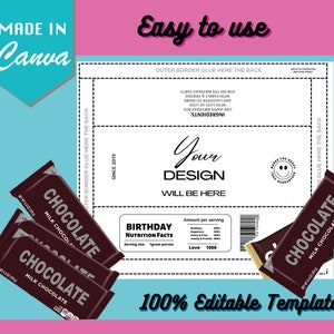 Blank Chocolate Wrapper Template Canva Editable | DIY - Etsy UK