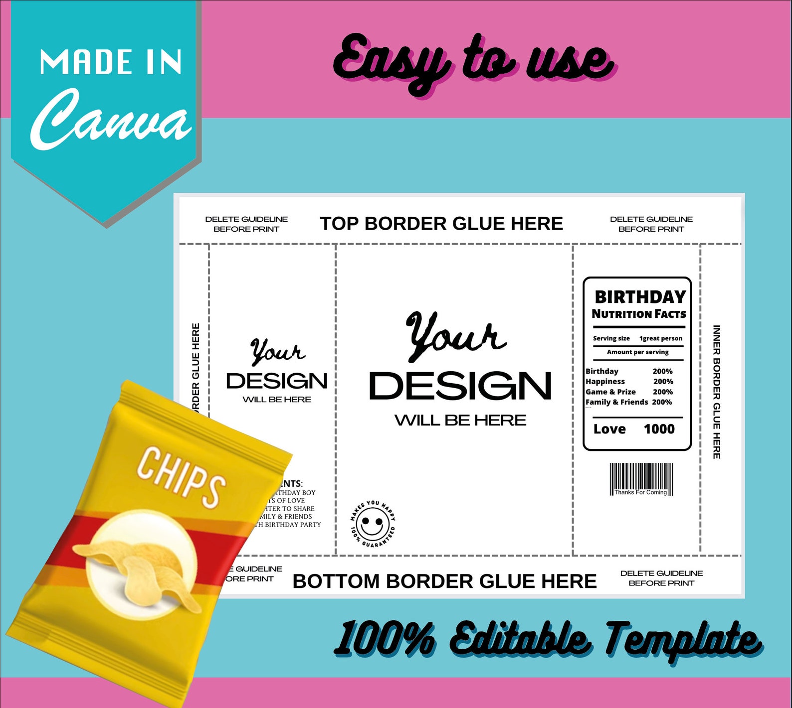 Chip Bag Template, Blank Chip Bag, Chip Bag Template Canva Editable ...