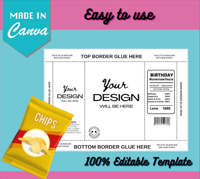 Chip Bag Template, Blank Chip Bag, Chip Bag Template Canva Editable ...