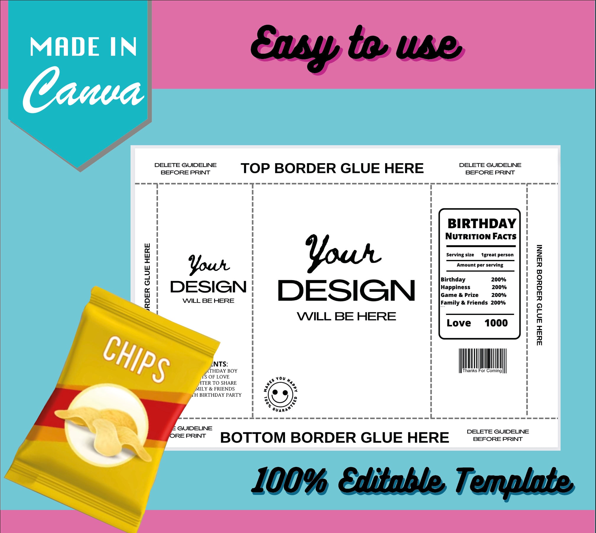 Chip Bag Template, Blank Chip Bag, Chip Bag Template Canva Editable ...