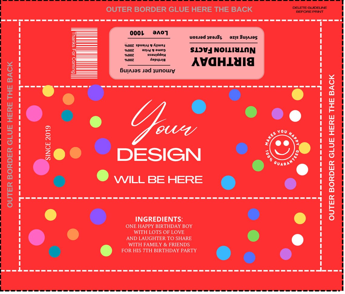 Blank Chocolate Candy Wrapper Template Canva Editabl - Etsy