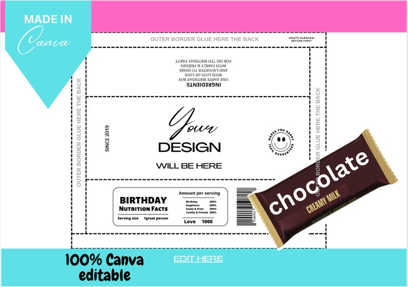 Blank Chocolate Wrapper Template Canva Editable - Etsy