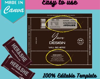 Pink Chocolate Wrapper Template Canva Editable - Etsy