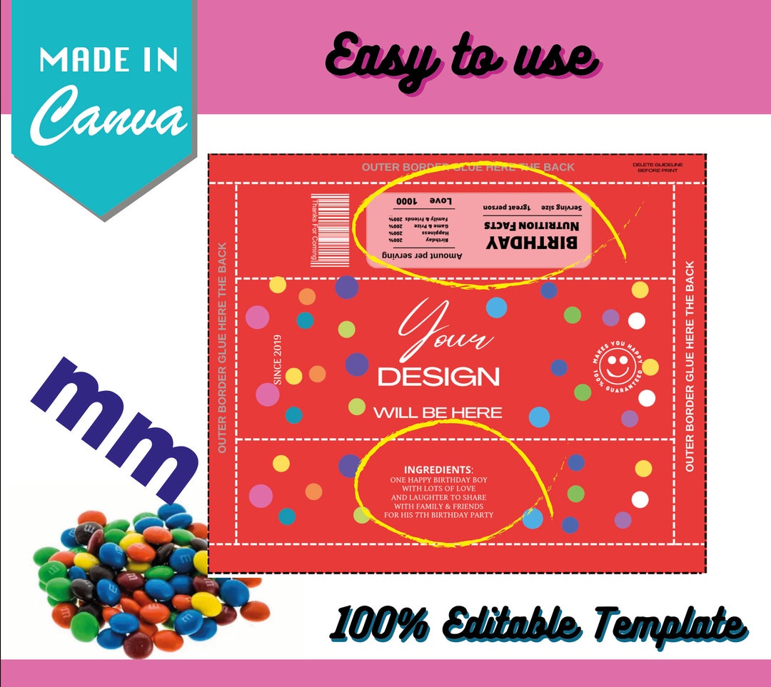 Blank Chocolate Candy Wrapper Template Canva Editabl - Etsy