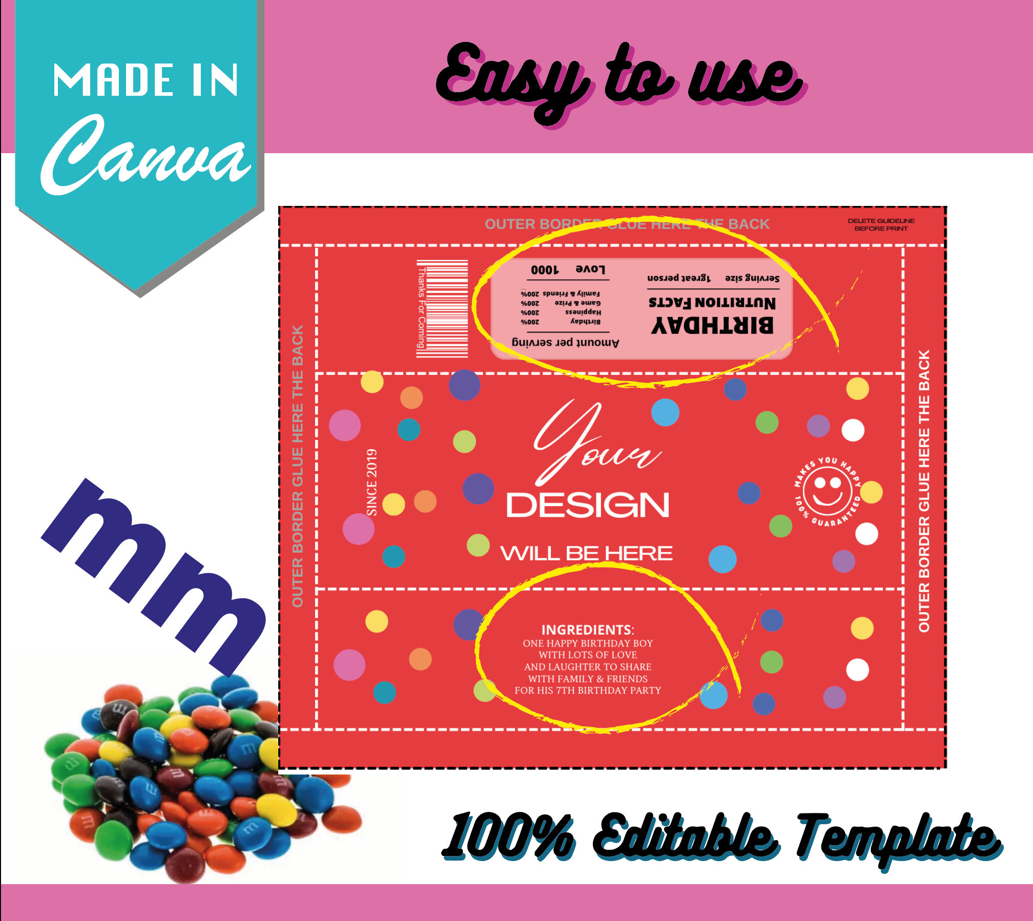 Blank Chocolate Candy Wrapper Template Canva Editabl - Etsy