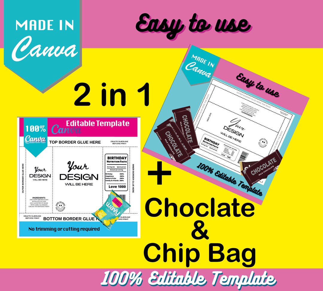 Chip Bag Template & Blank Chocolate Wrapper Template Canva Editable ...