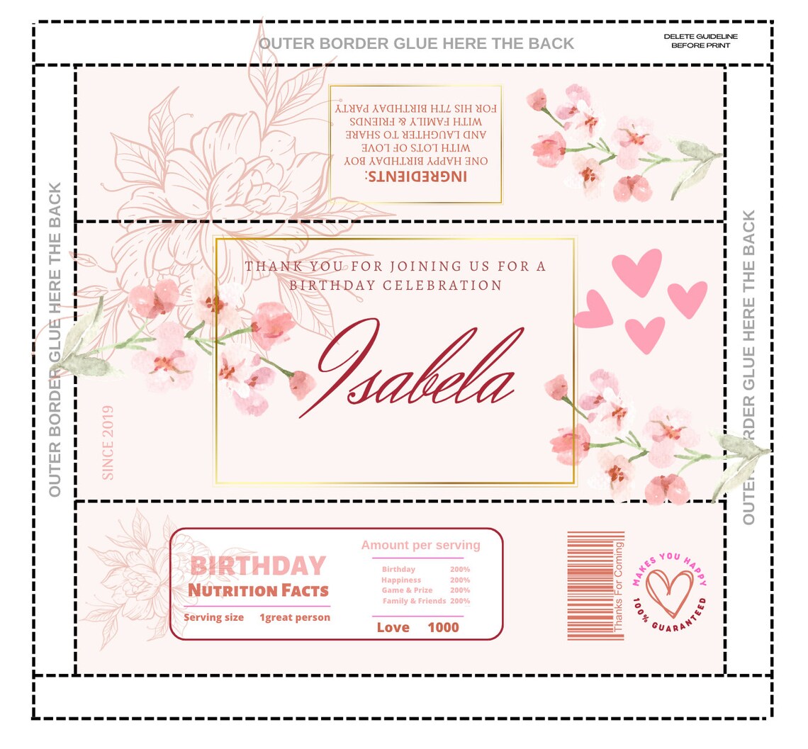 Pink Chocolate Wrapper Template Canva Editable - Etsy