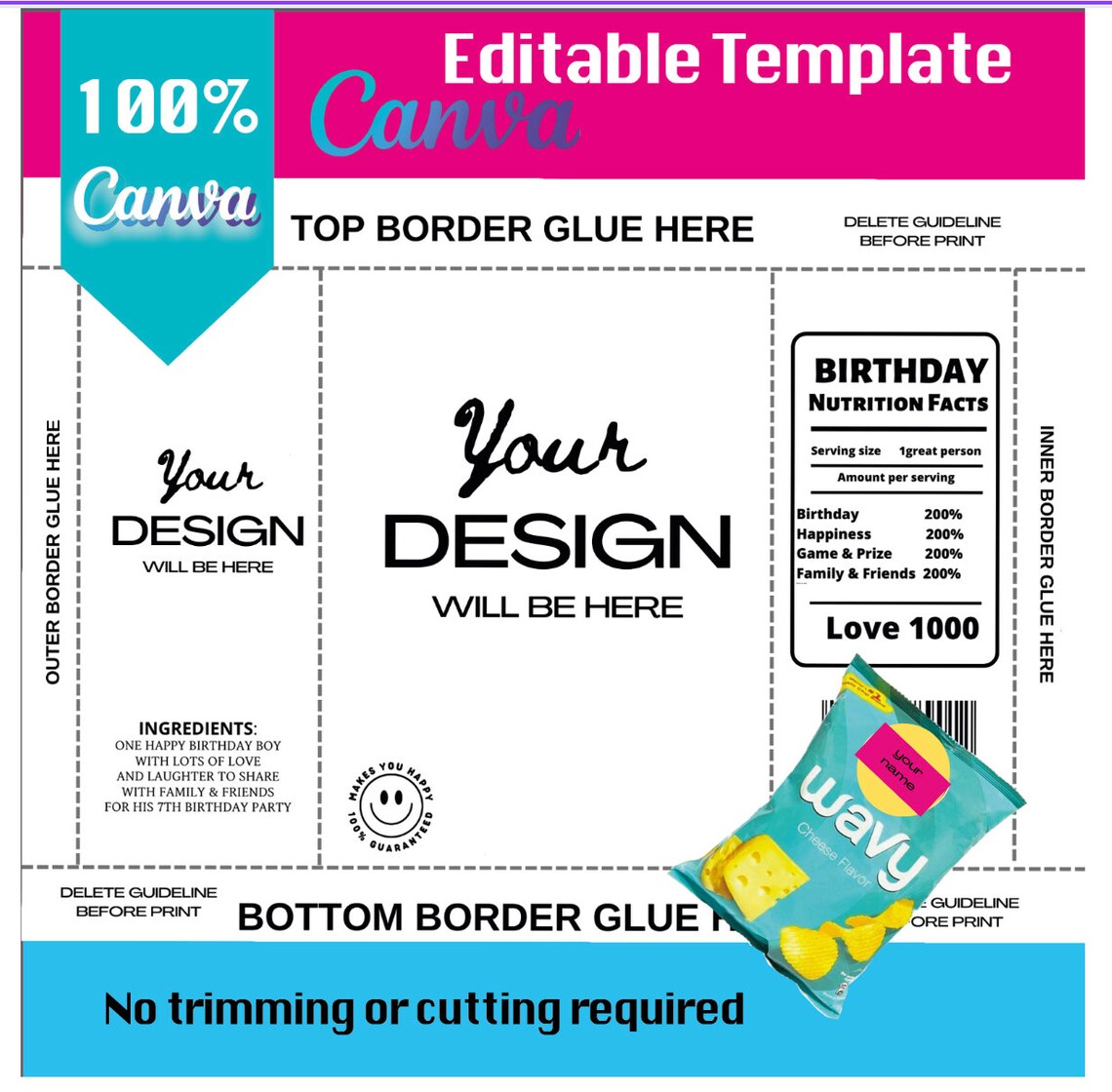 Chip Bag Template, Blank Chip Bag, Chip Bag Template Canva Editable ...