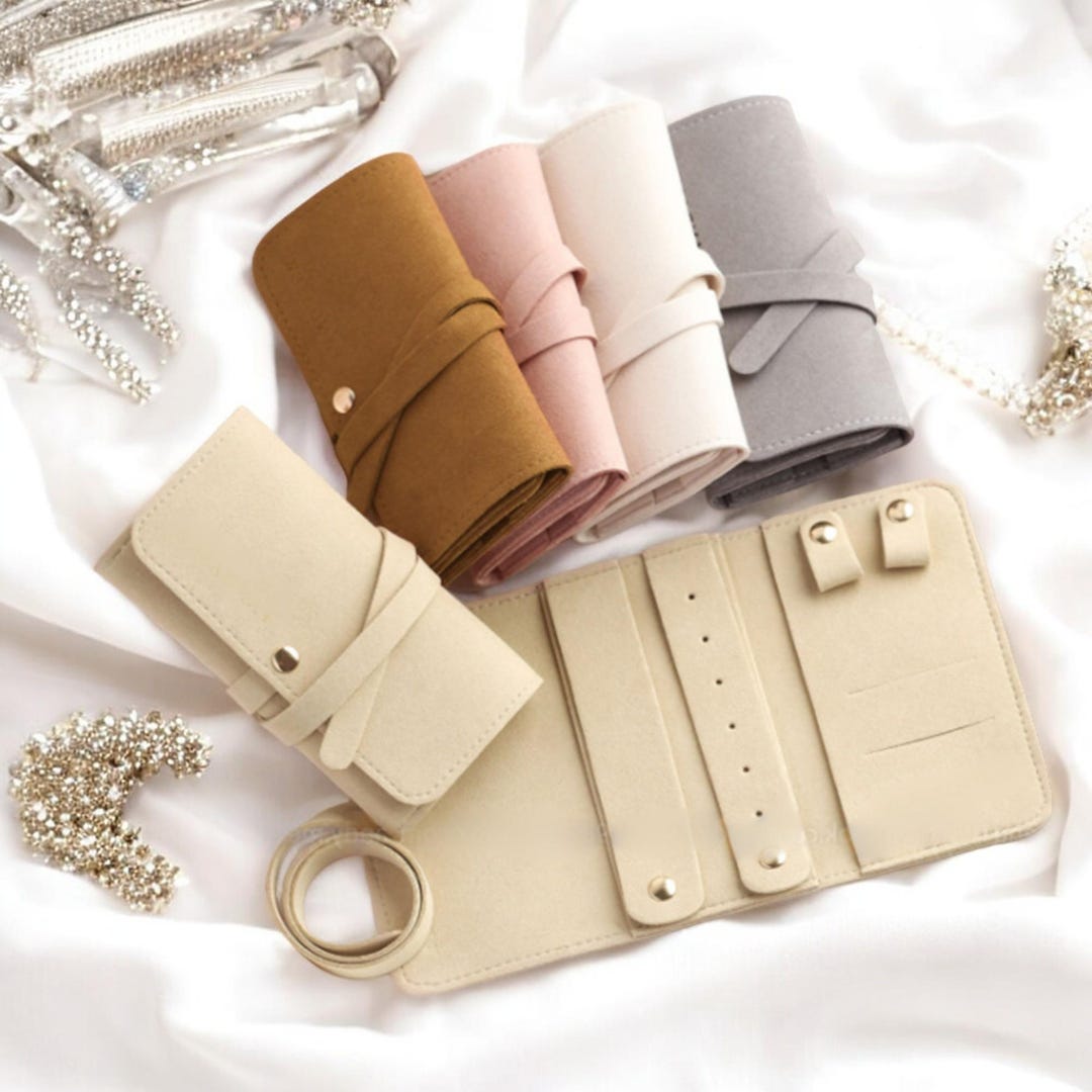 Portable Suede Jewellery Roll, Foldable Travel Jewellery Organiser ...