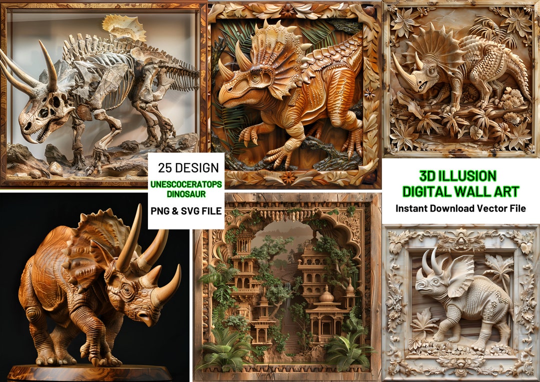 Dinosaur 3D Illusion Digital Wall Art - Commercial Use Printable ...