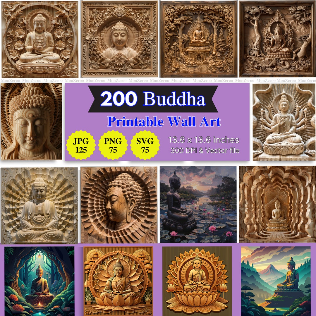 Buddha Statue 3D Illusion Art Commercial Use - Meditative Wood Carving ...