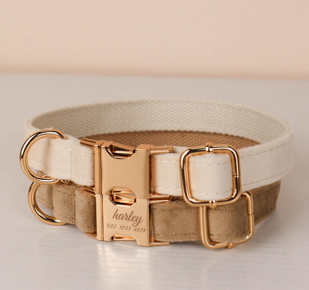 Multiple Colour Velvet Personalise Dog Collar Leash Set With Bow ...