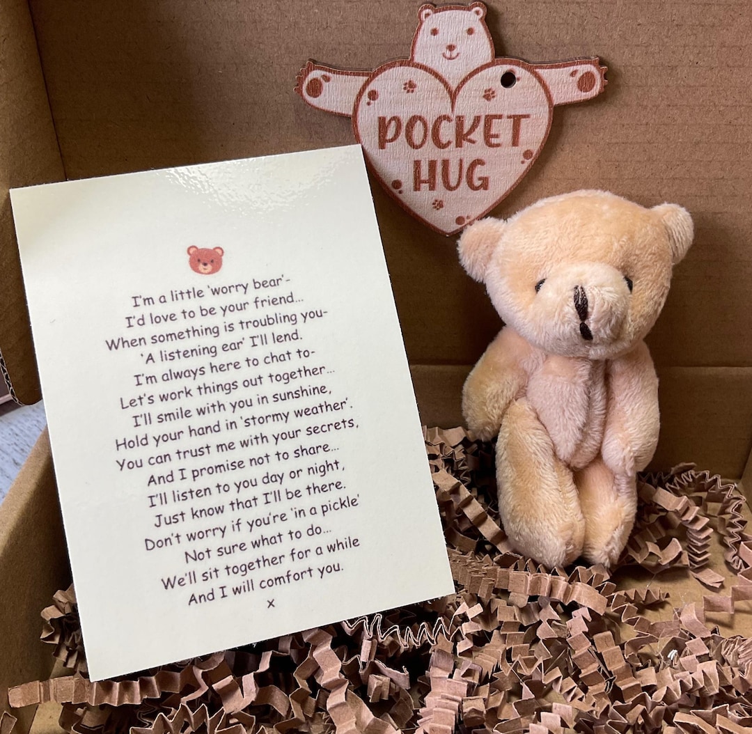 Worry Bear Gift Box, Pocket Hug, Comforting Rhyme and Wooden Charm - Etsy