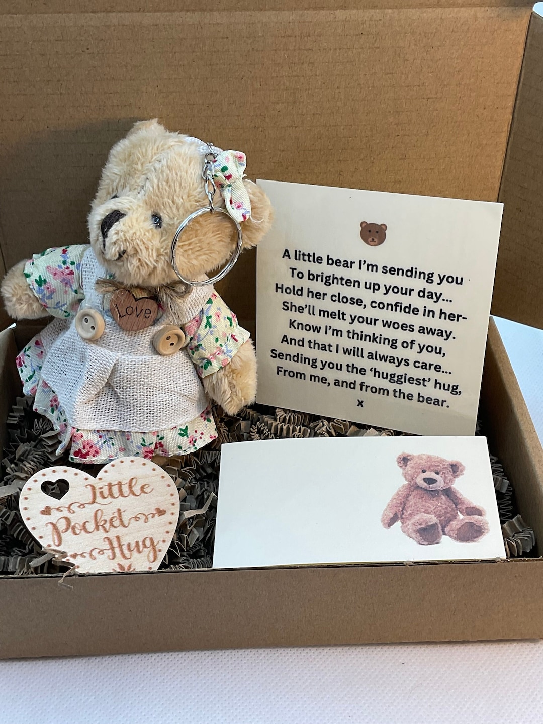 Pocket Hug Gift: Teddy Bear Keychain, Support Rhyme, Pocket Note - Etsy