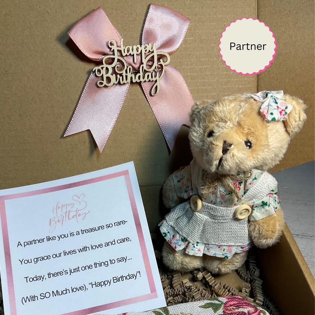 Birthday Teddy Bear Gift for Partner: Floral Pocket Bear & Pouch - Etsy