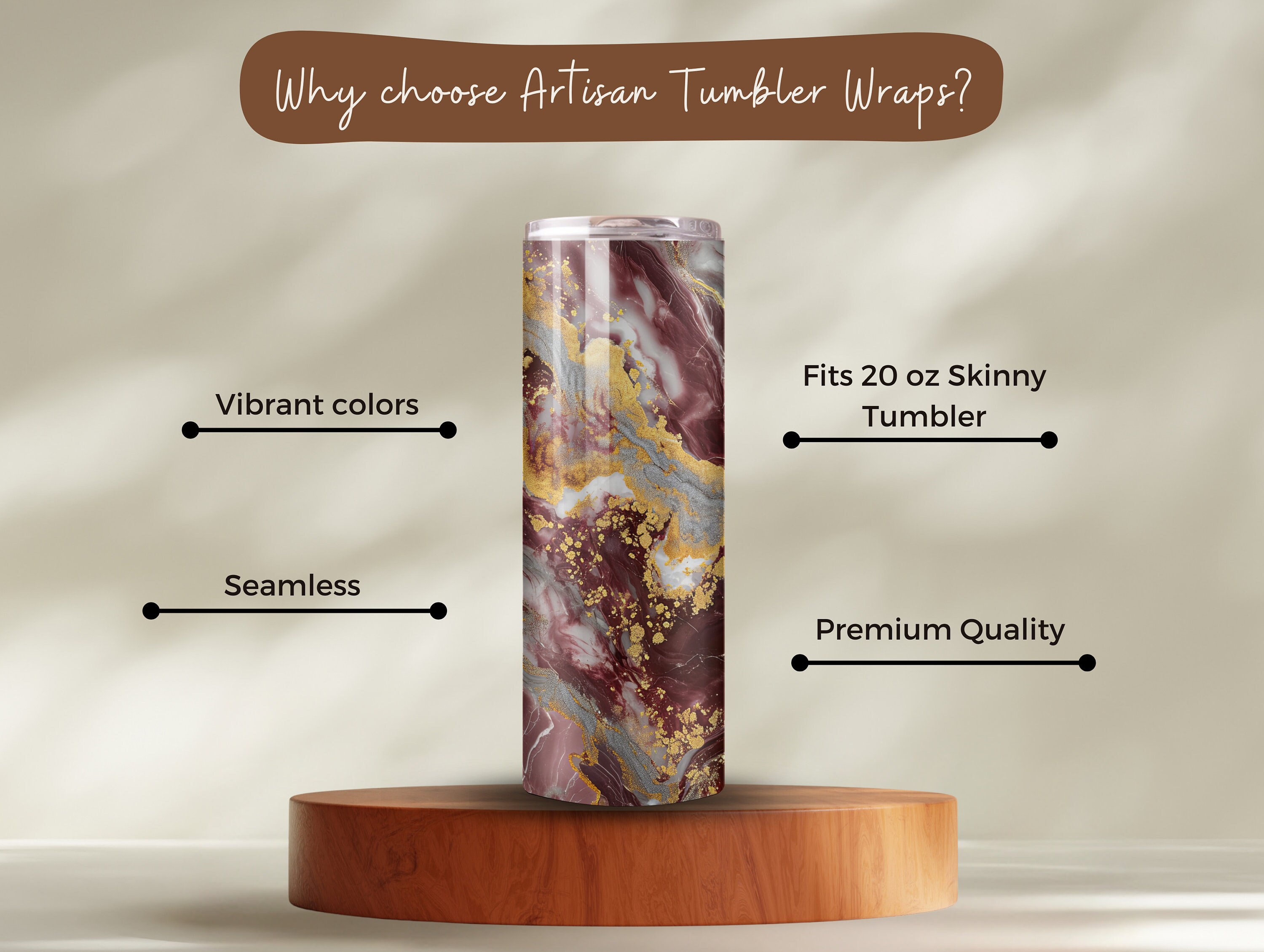 Marble Design Black Maroon Gold Tumbler Wrap, 20 Oz Skinny Tumbler ...