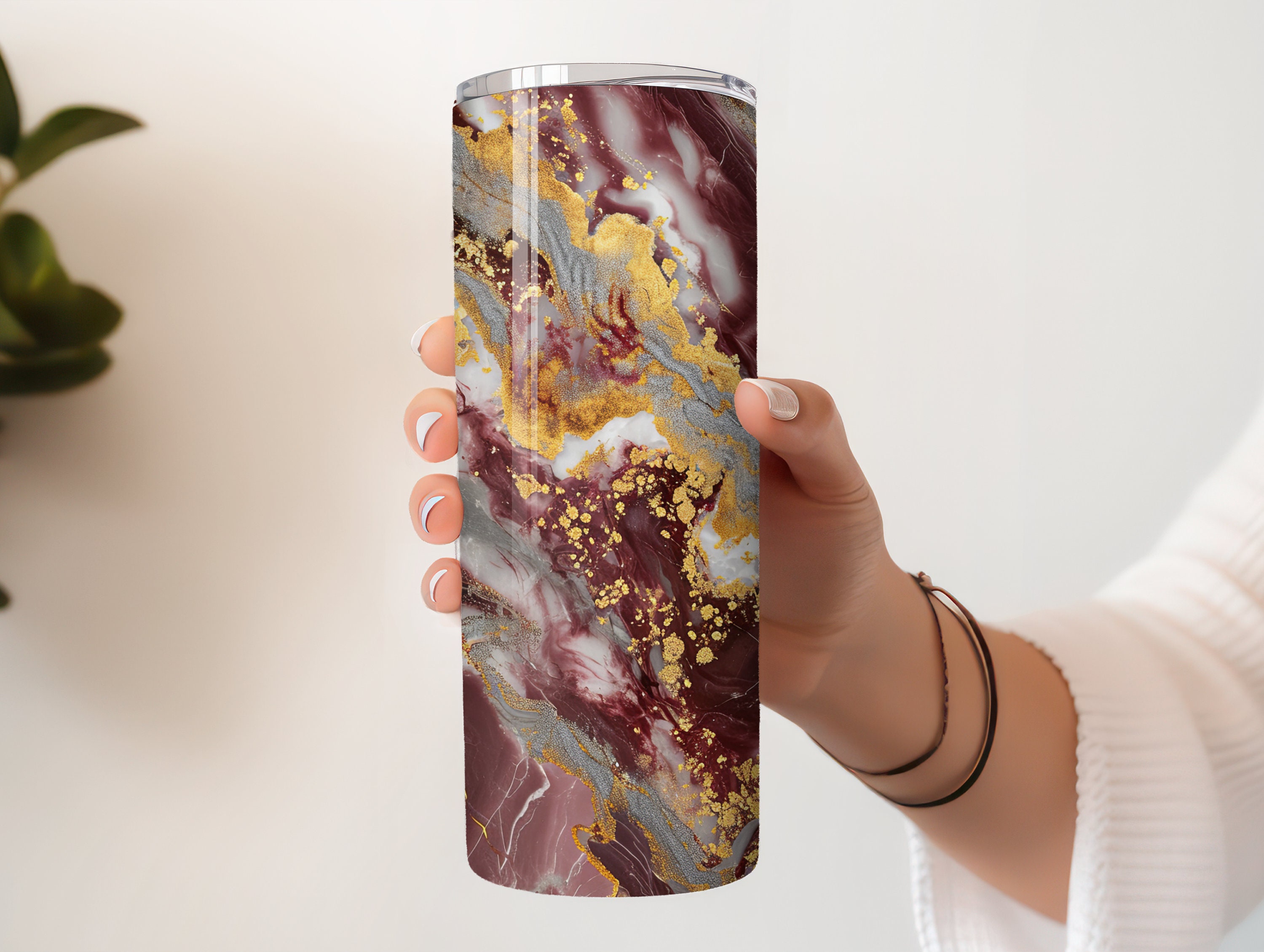 Marble Design Black Maroon Gold Tumbler Wrap, 20 Oz Skinny Tumbler ...