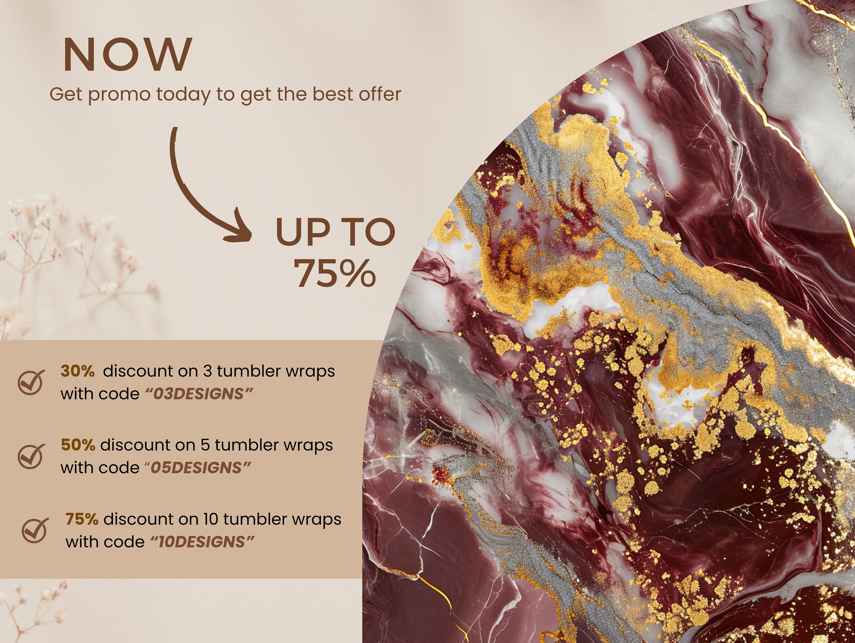 Marble Design Black Maroon Gold Tumbler Wrap, 20 Oz Skinny Tumbler ...