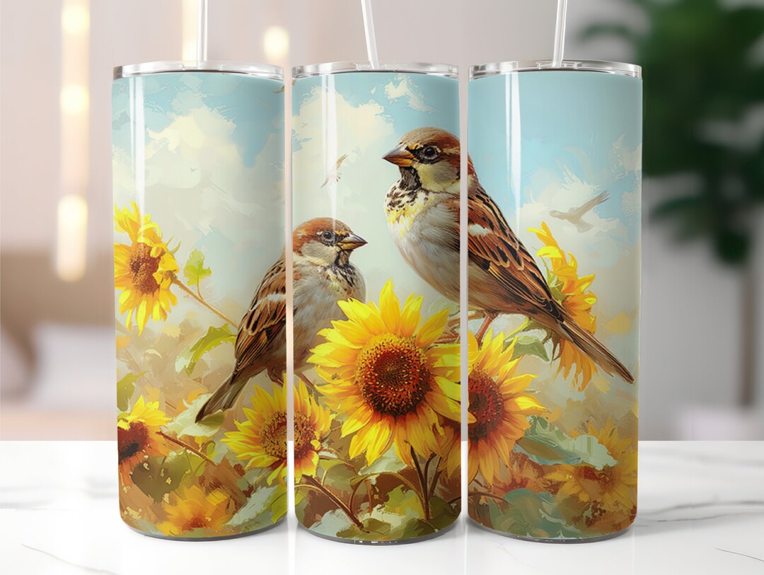 Birds on Yellow Flowers Tumbler Wrap, 20 Oz Skinny Tumbler Sublimation ...
