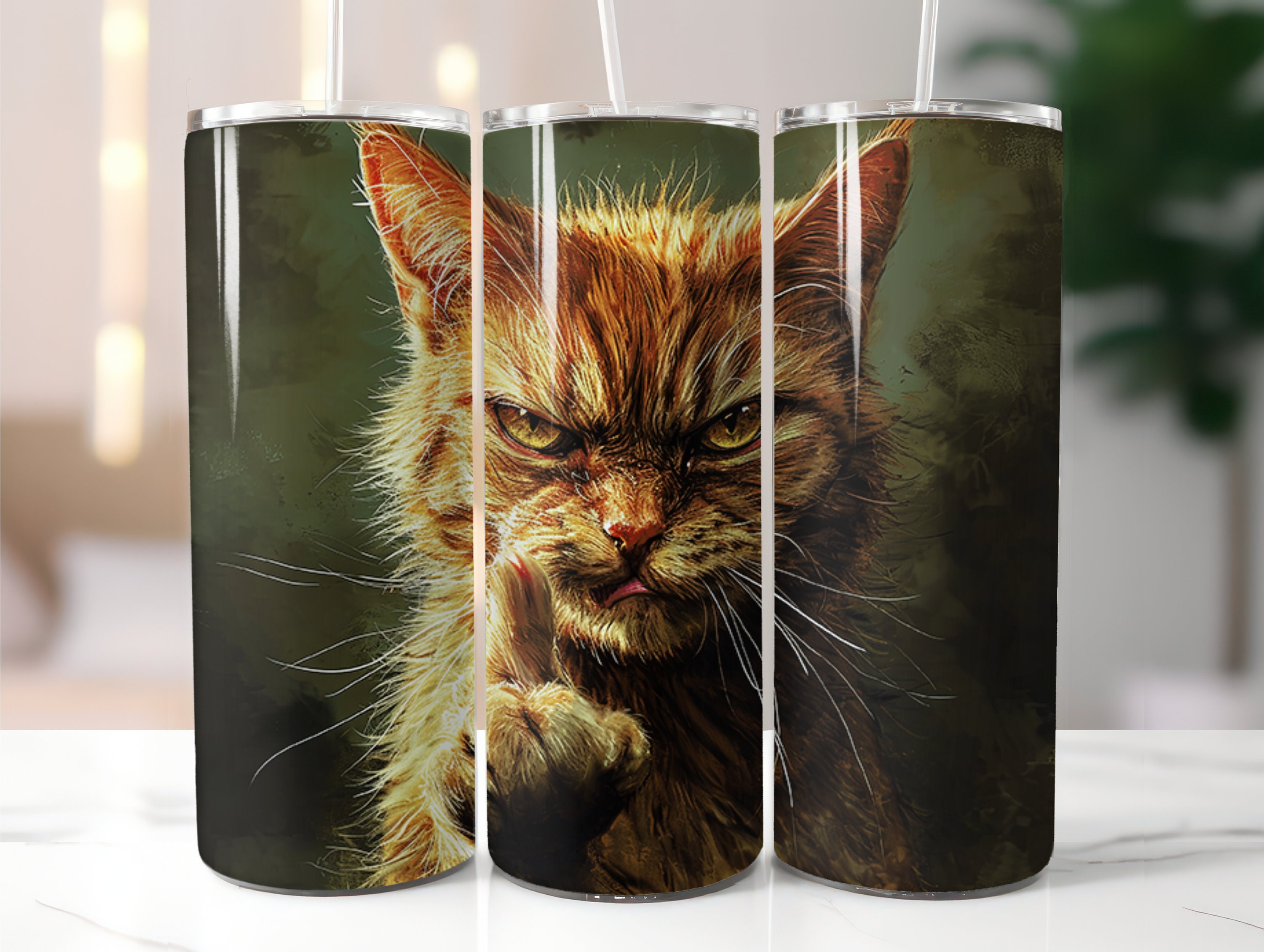 Angry Cat Showing Middle Finger Tumbler Wrap, 20 Oz Skinny Tumbler ...