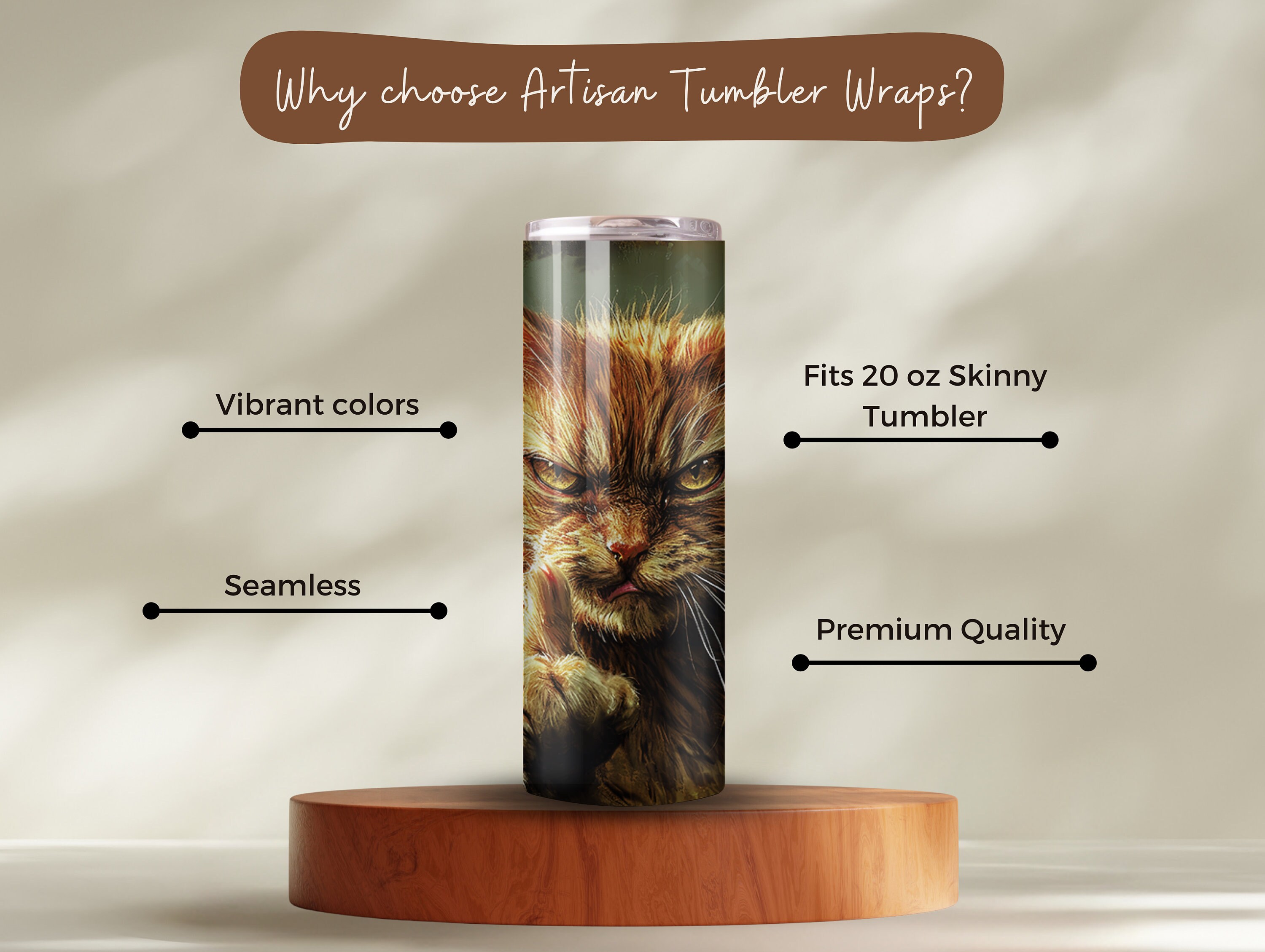 Angry Cat Showing Middle Finger Tumbler Wrap, 20 Oz Skinny Tumbler ...