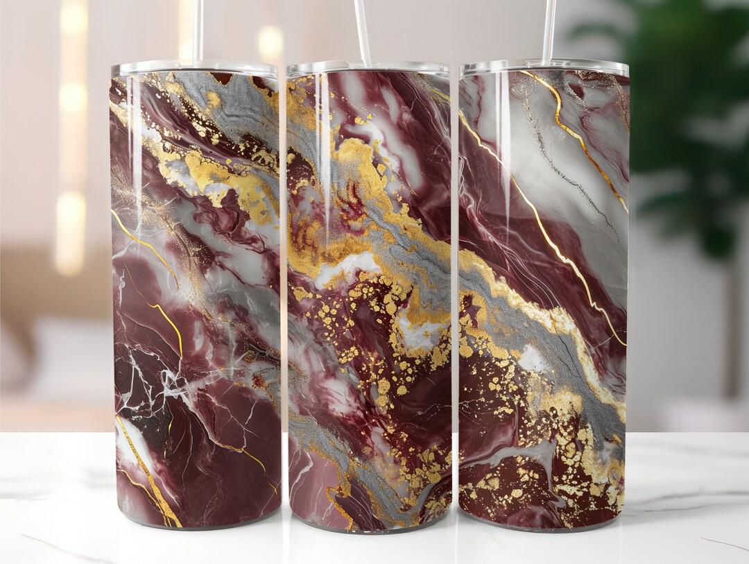 Marble Design Black Maroon Gold Tumbler Wrap, 20 Oz Skinny Tumbler ...