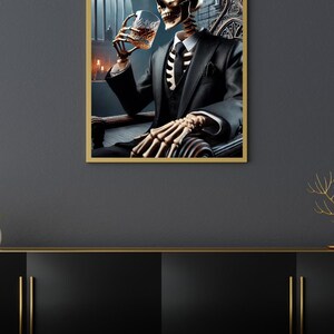 Skeleton Drinking Whiskey, Skeleton Art, Gothic Printable, Wall Art ...