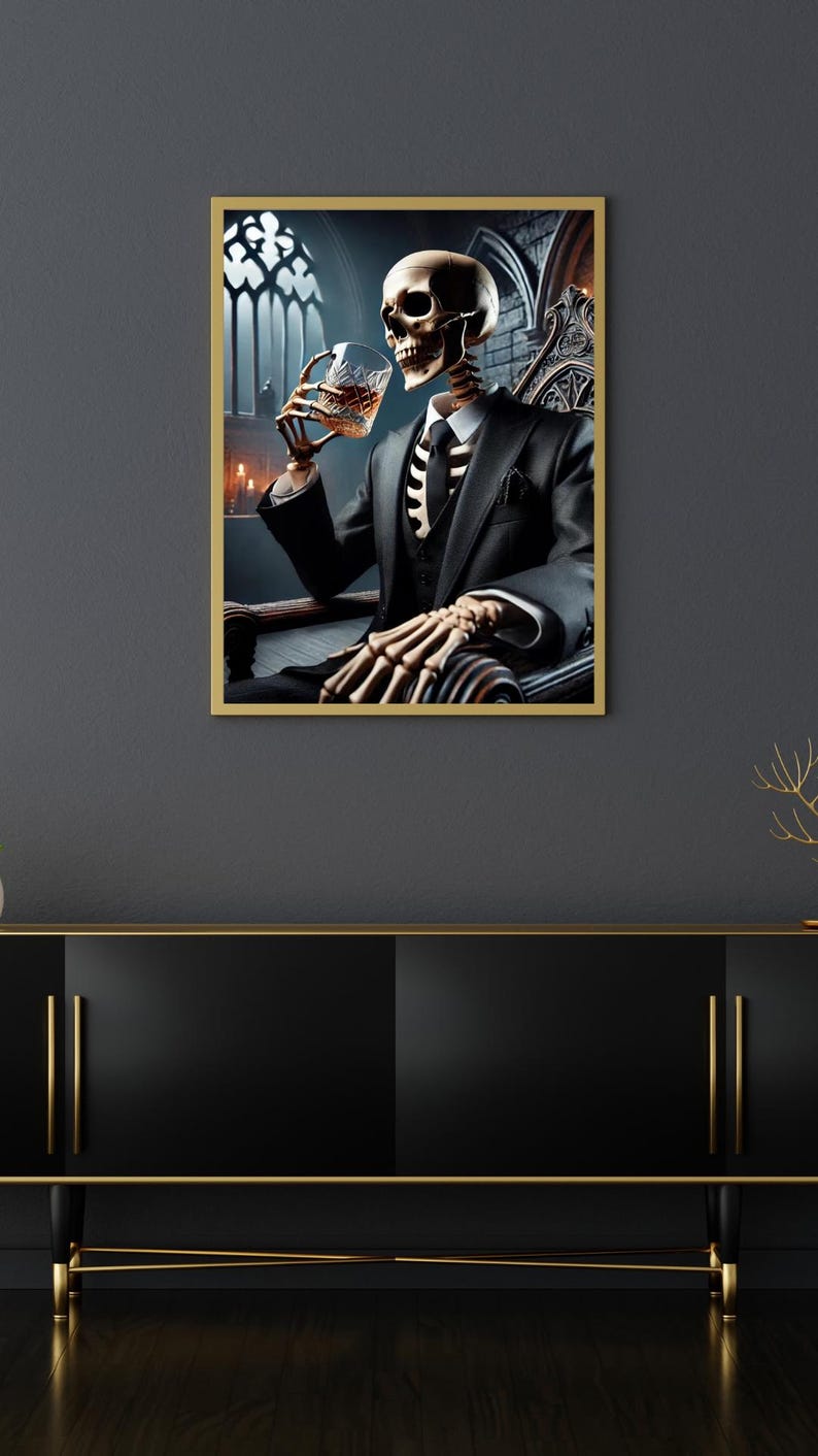 Skeleton Drinking Whiskey, Skeleton Art, Gothic Printable, Wall Art ...