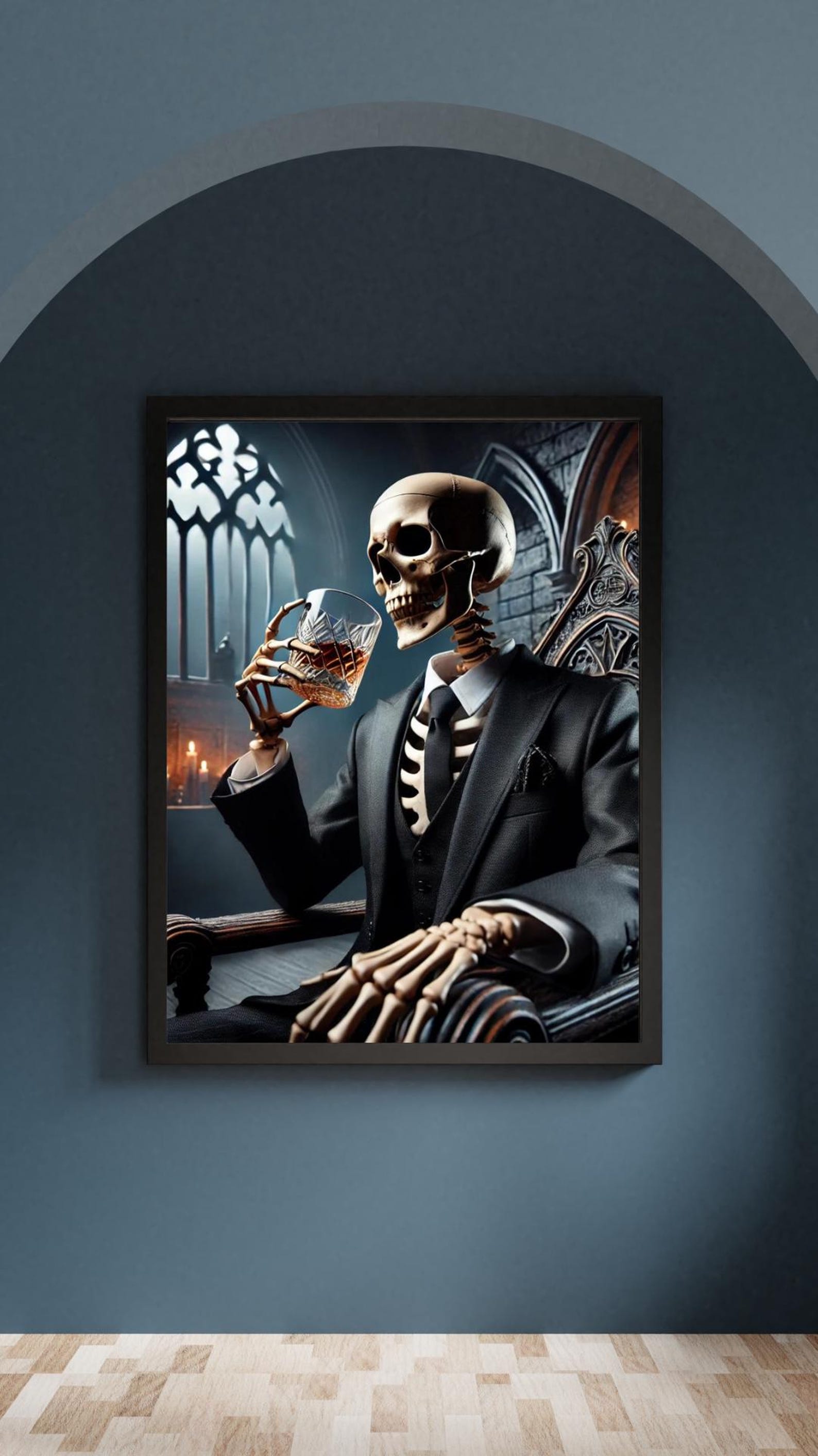 Skeleton Drinking Whiskey, Skeleton Art, Gothic Printable, Wall Art ...