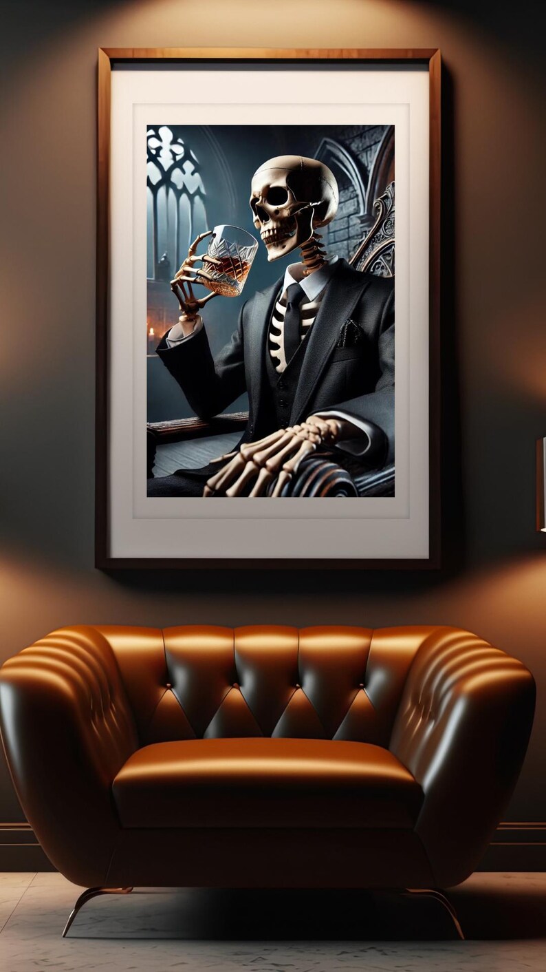 Skeleton Drinking Whiskey, Skeleton Art, Gothic Printable, Wall Art ...