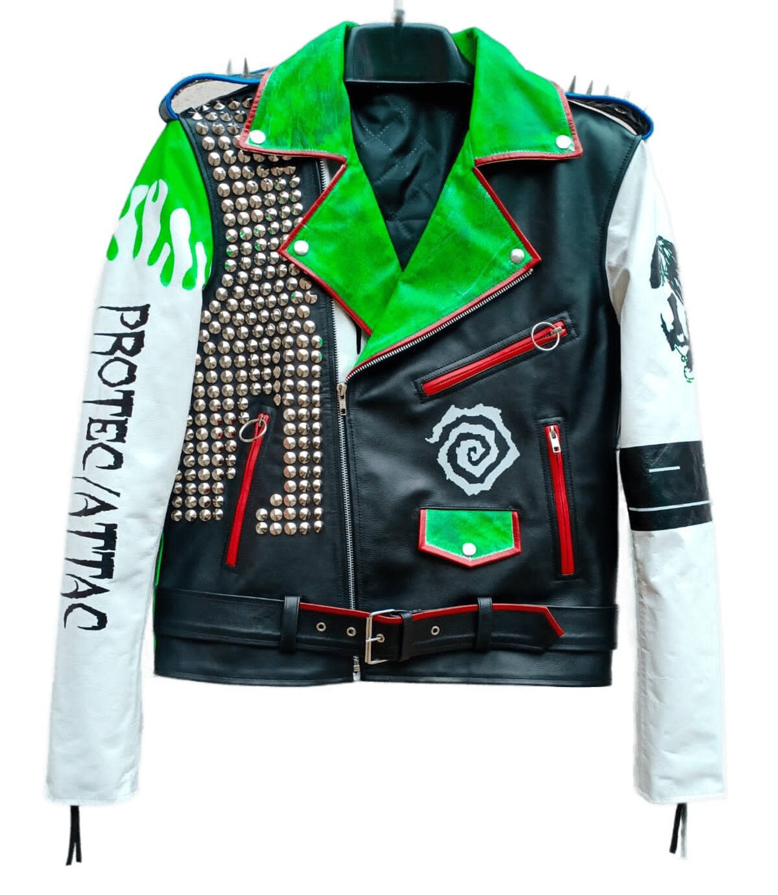 Men Studded Leather Jacket, Printed Studded Jacket, Steampunk Leather ...