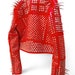 Women Long Spiked Studded Leather Jacket, Red Leather Jacket, Biker ...