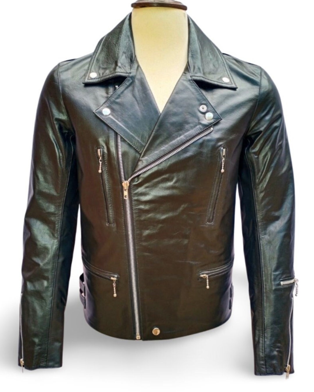 Handmade Men's Black Cowhide Leather Jacket: Punk Motorbike Style - Etsy