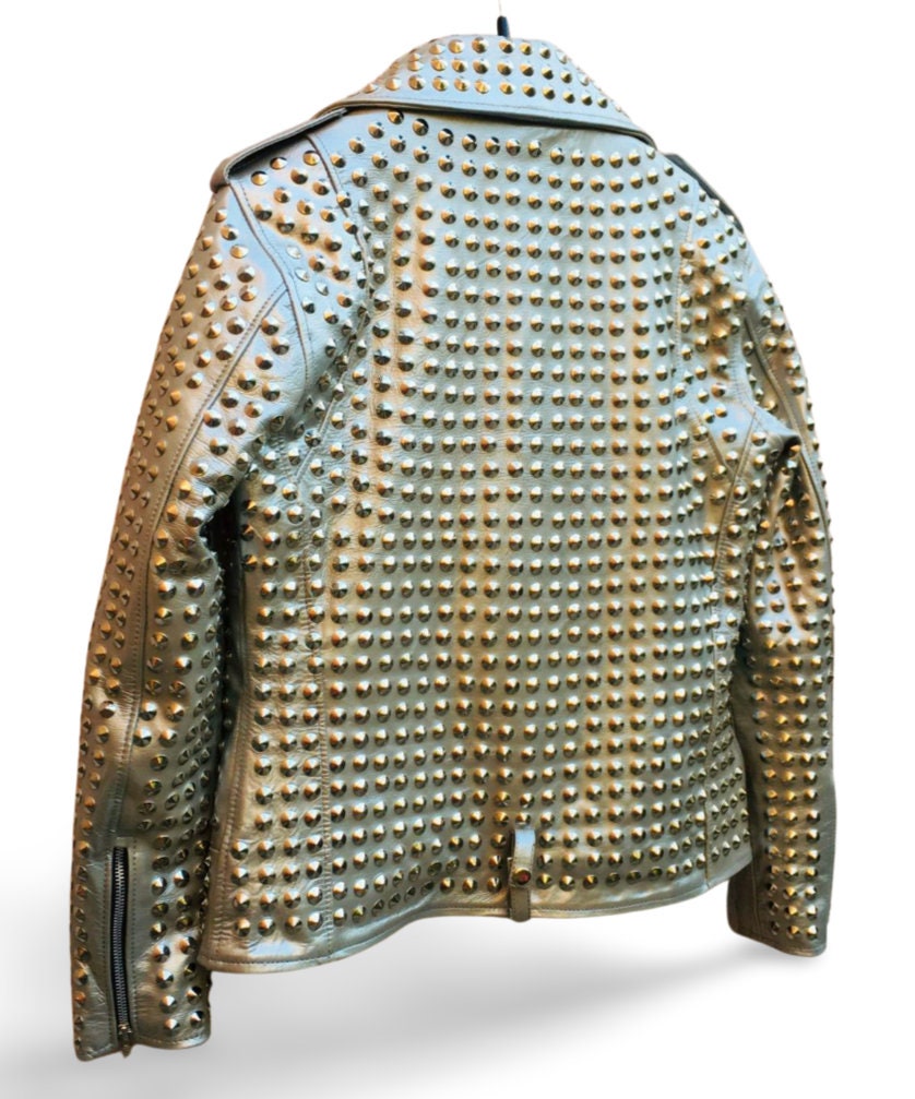 Studded Leather Jacket, Silver Leather Jacket, Handmade Leather Jacket ...
