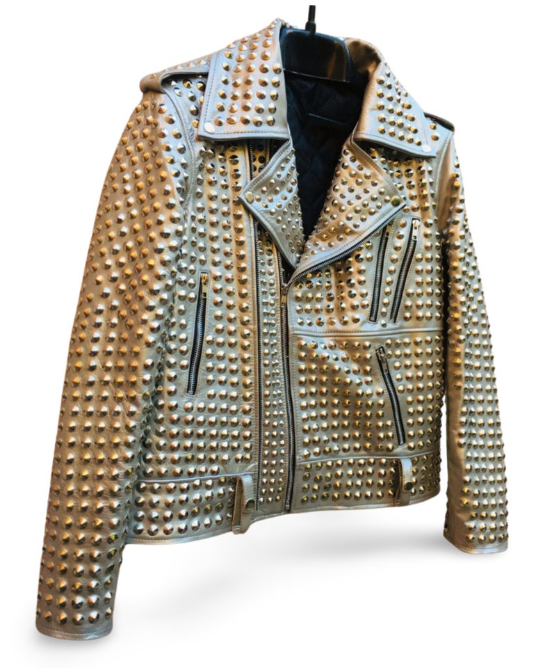 Studded Leather Jacket, Silver Leather Jacket, Handmade Leather Jacket ...