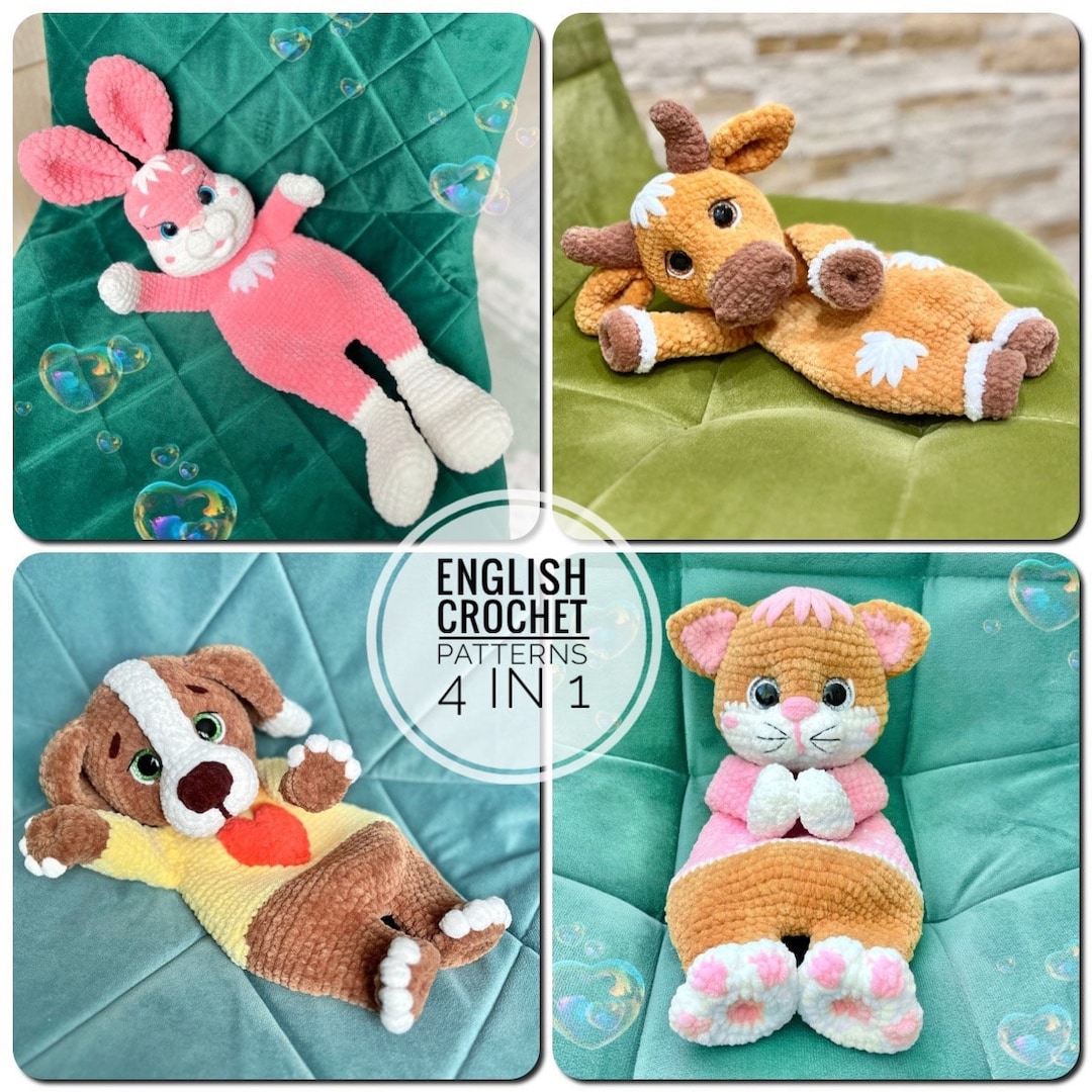 Crochet Snuggler Pattern: Cow, Puppy, Cat, Bunny, Amigurumi Lovey ...