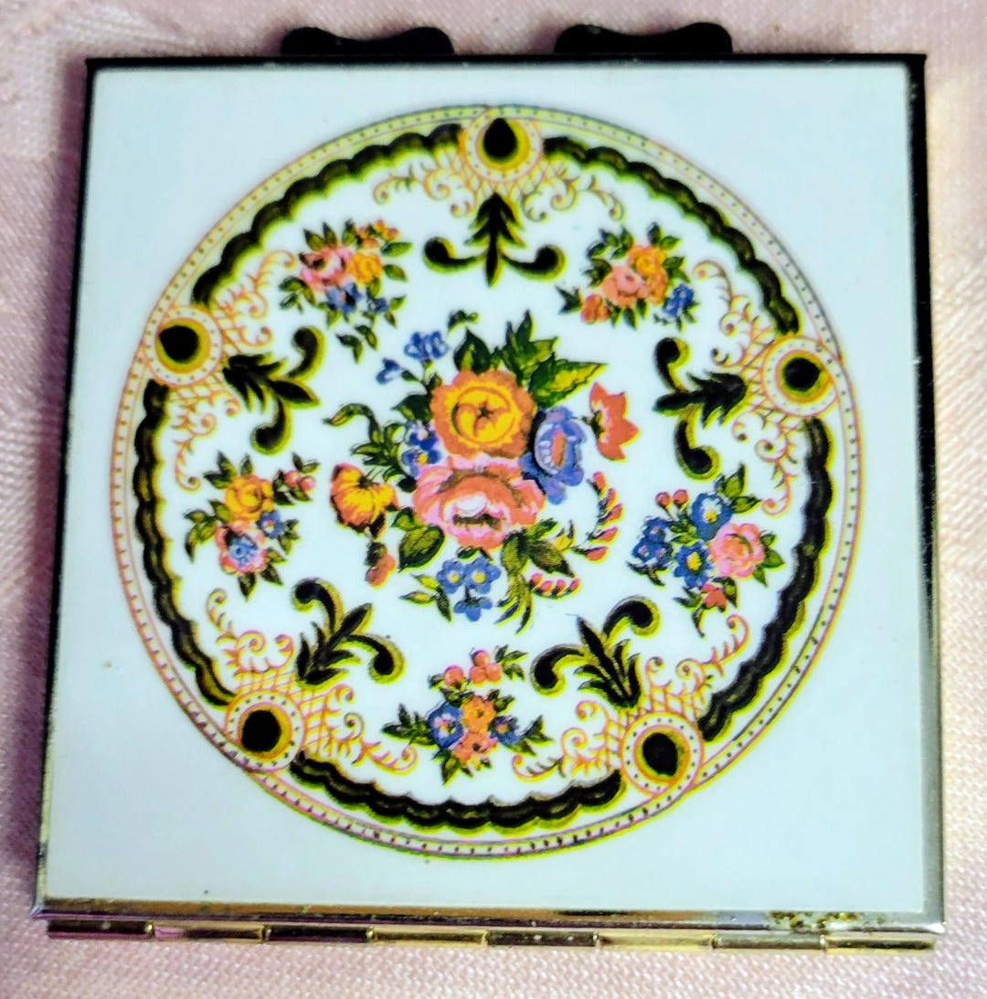 Japanese Floral Compact Mirror Made in Japan Mid-century Vanity Compact ...