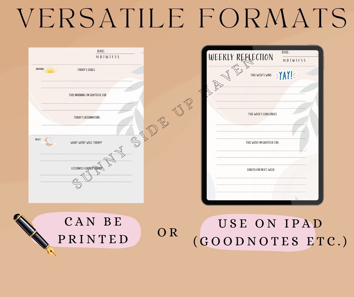 Day & Night Reflection Journal minimalist, Printable Digital Mental ...