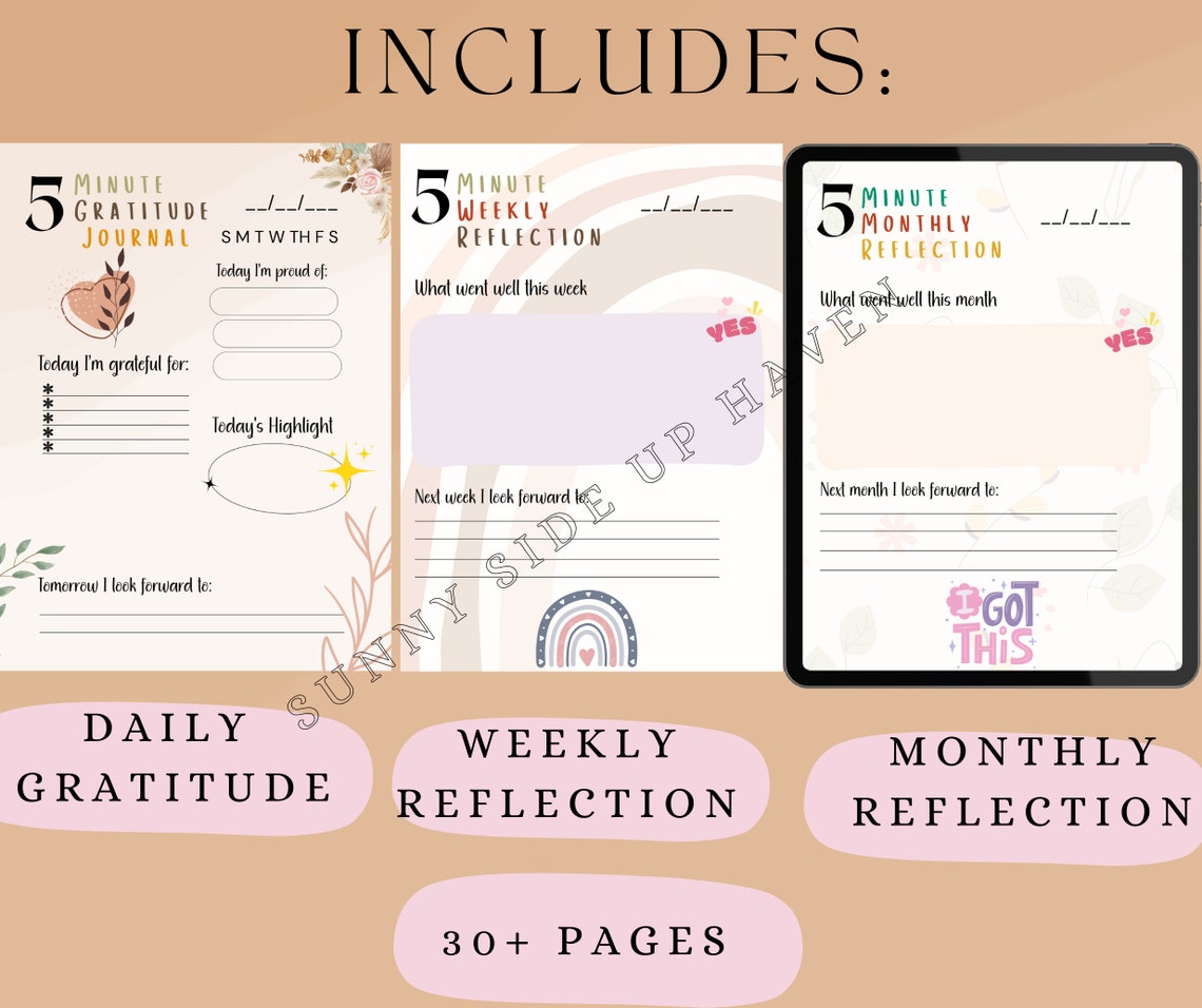 5-minute Boho Gratitude Journal, Boho Wildflower Printable Digital ...
