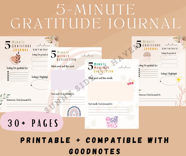5-minute Boho Gratitude Journal, Boho Wildflower Printable Digital ...