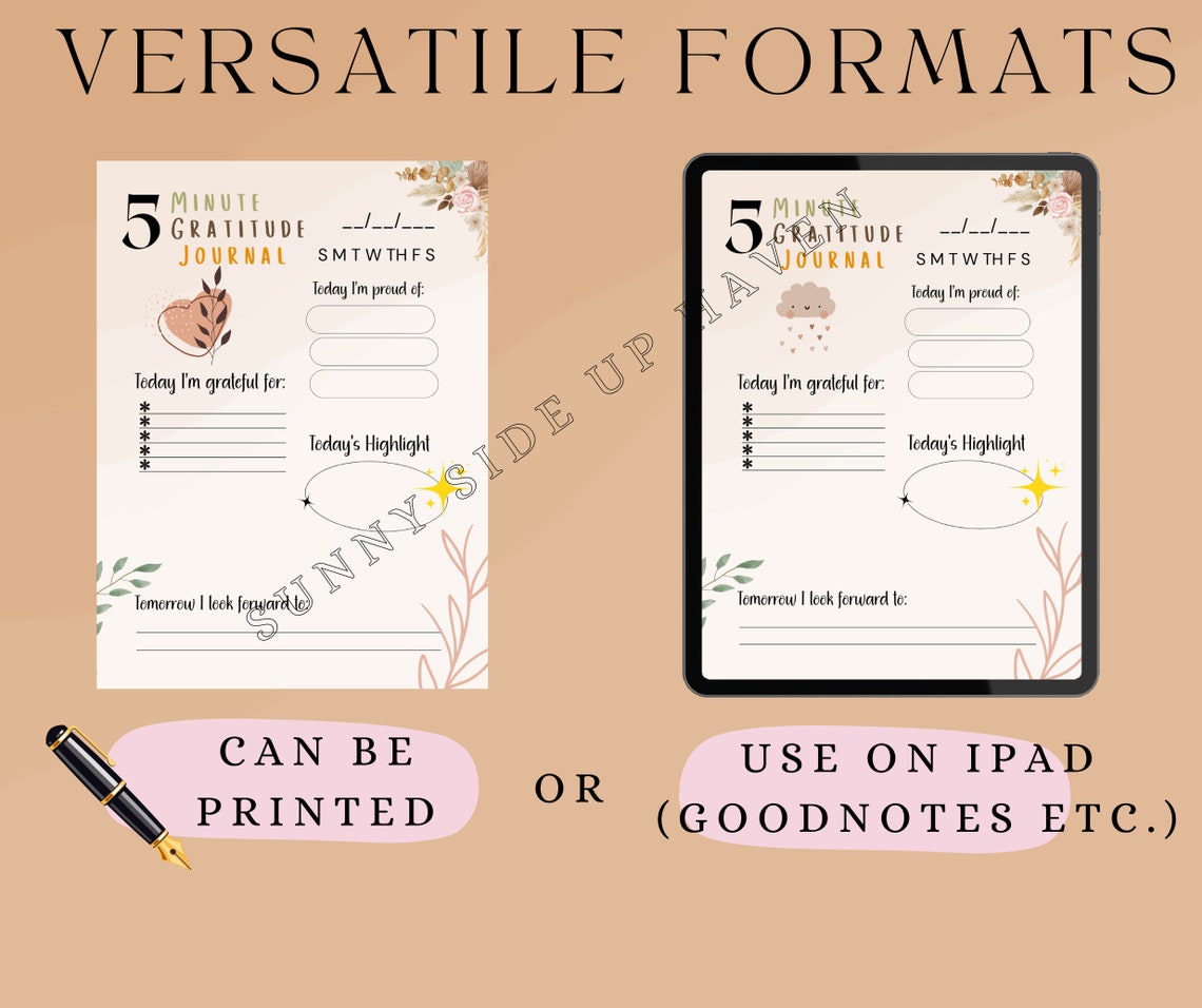 5-minute Boho Gratitude Journal, Boho Wildflower Printable Digital ...